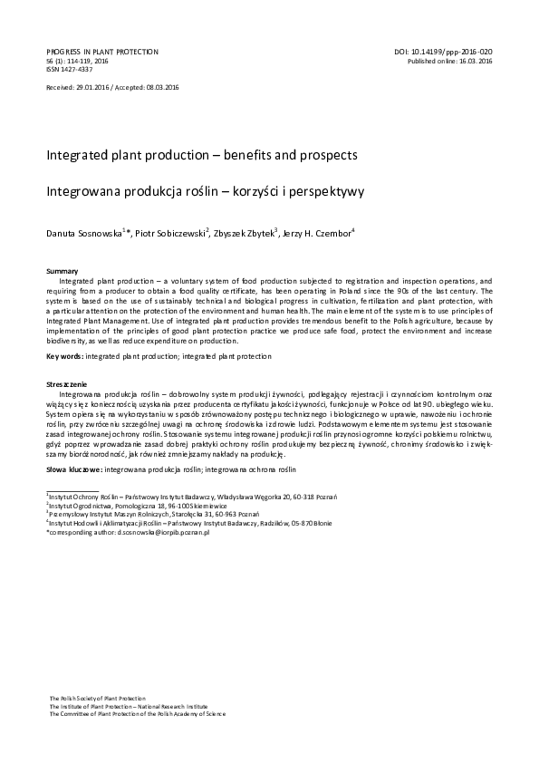 (PDF) Integrated plant production – benefits and prospects | Jerzy H ...