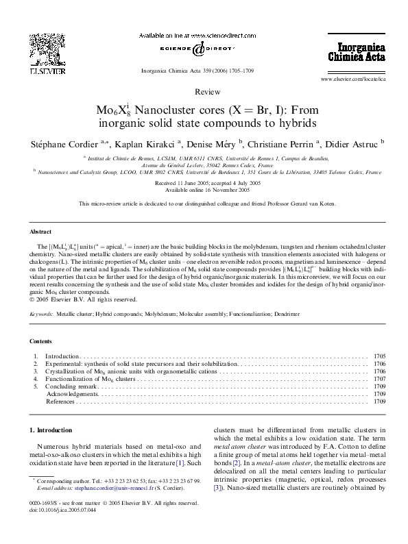 (PDF) Nanocluster cores (X=Br, I): From inorganic solid state compounds ...