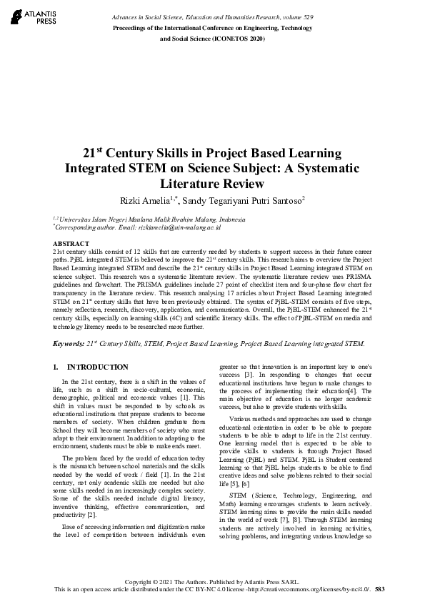 (PDF) 21st Century Skills in Project Based Learning Integrated STEM on Science Subject: A ...