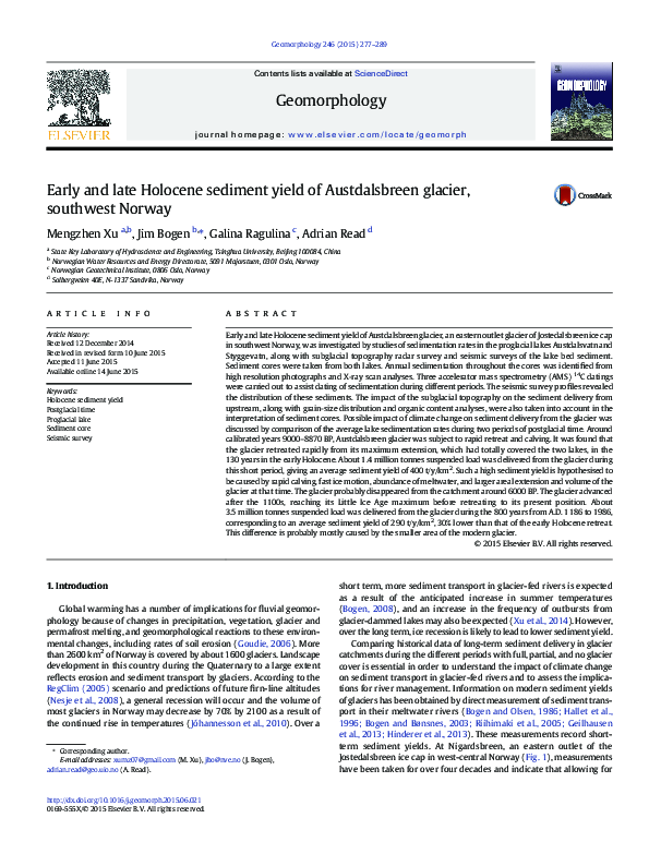 (PDF) Holocene Sediment Yield of Austdalsbreen Glacier