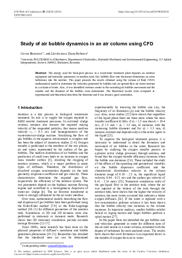 (PDF) Study of air bubble dynamics in an air column using CFD