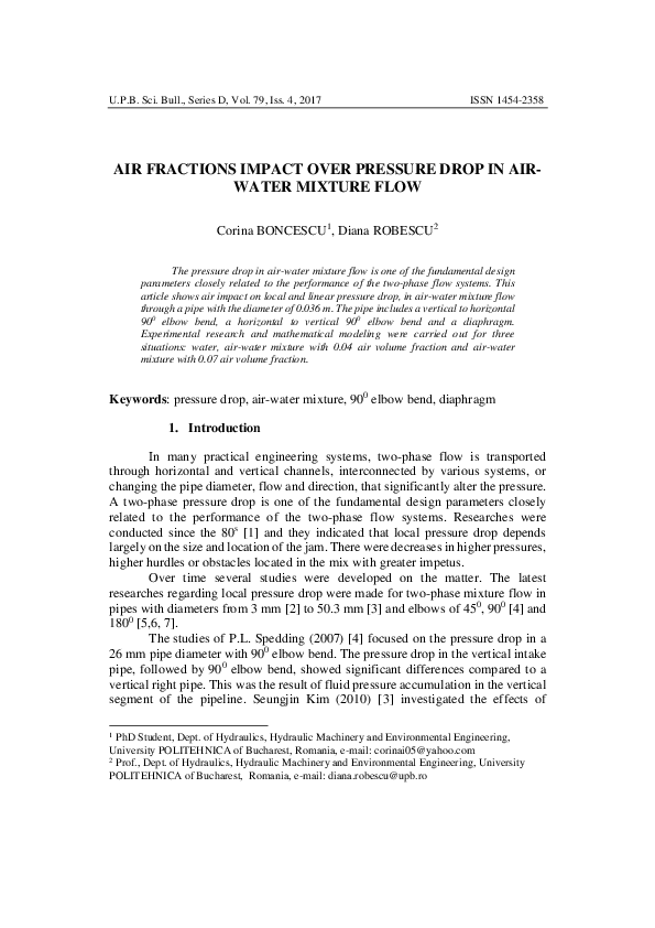 (PDF) Air Fractions Impact Over Pressure Drop in Air-Water Mixture Flow