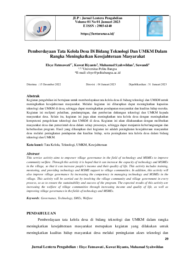 (PDF) Pemberdayaan Tata Kelola Desa Di Bidang Teknologi Dan UMKM Dalam ...