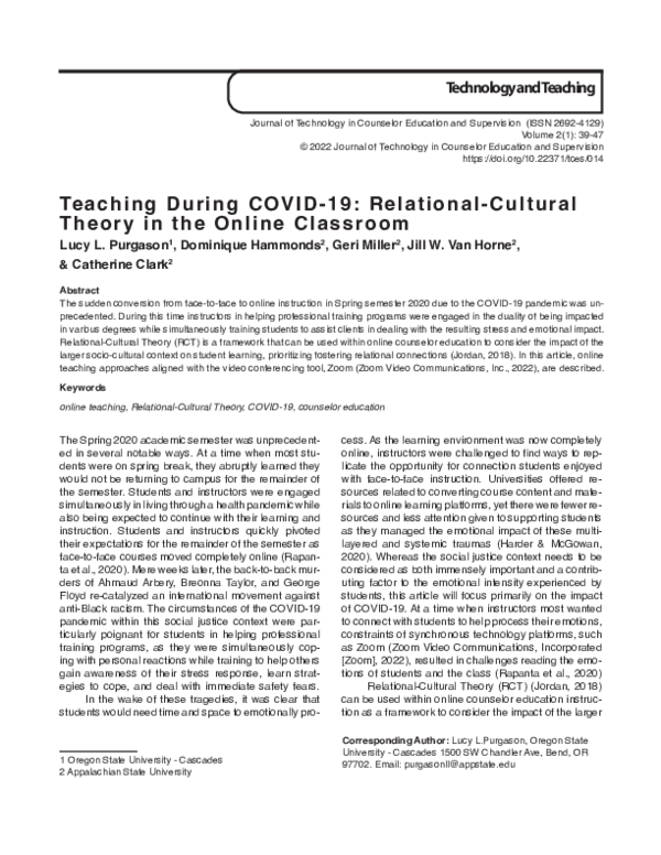 (PDF) Teaching during COVID-19: Relational-Cultural Theory in the ...