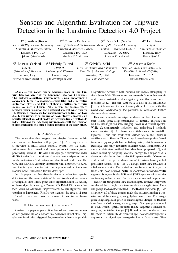 (PDF) Sensors and Algorithm Evaluation for Tripwire Detection in the Landmine Detection 4.0 Project