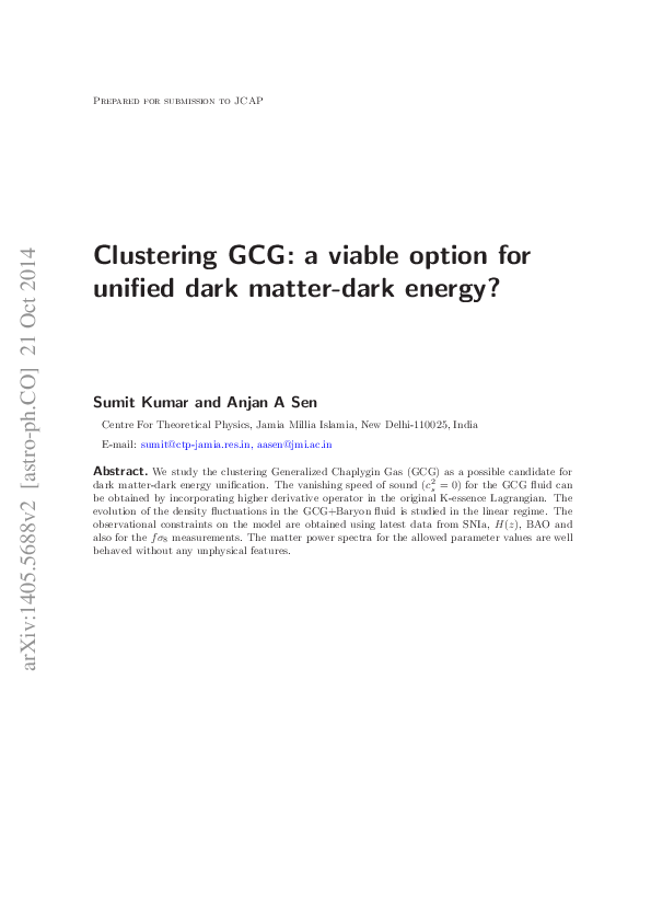 (PDF) Clustering GCG: a viable option for unified dark matter-dark energy?