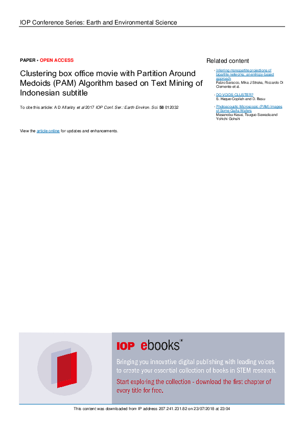 Pdf Clustering Box Office Movie With Partition Around Medoids Pam Algorithm Based On Text