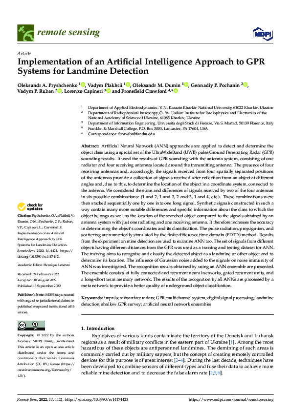 Pdf Implementation Of An Artificial Intelligence Approach To Gpr Systems For Landmine Detection