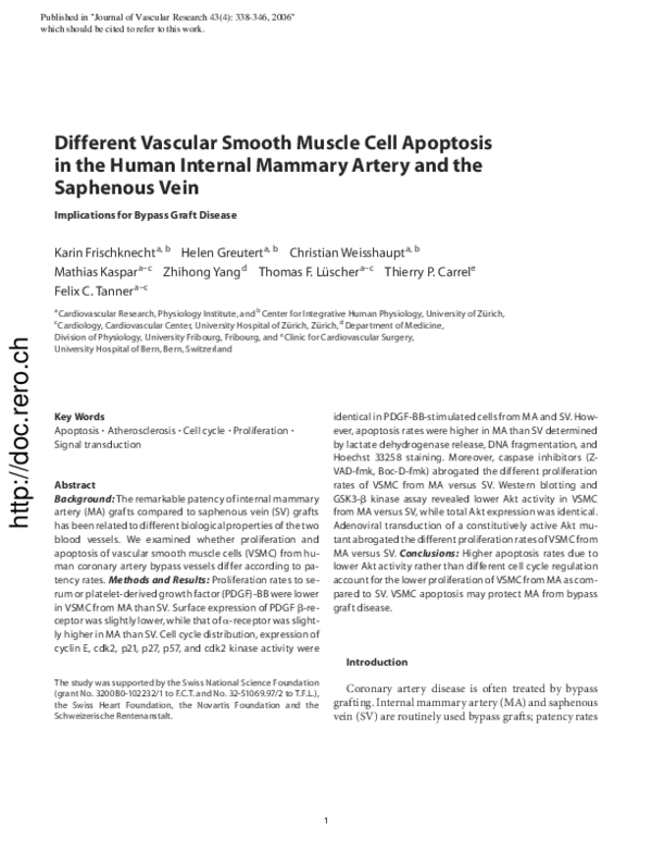 (PDF) Different Vascular Smooth Muscle Cell Apoptosis in the Human Internal Mammary Artery and ...