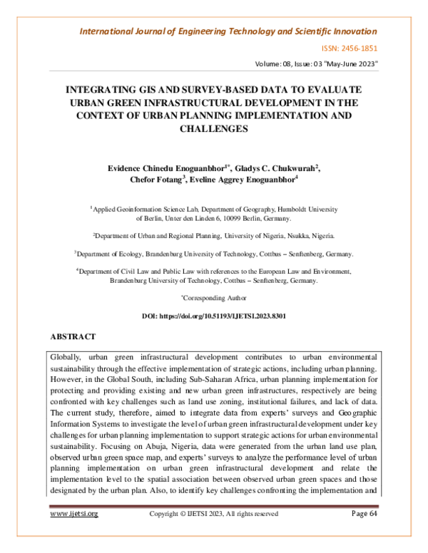 (PDF) INTEGRATING GIS AND SURVEY-BASED DATA TO EVALUATE URBAN GREEN INFRASTRUCTURAL DEVELOPMENT ...