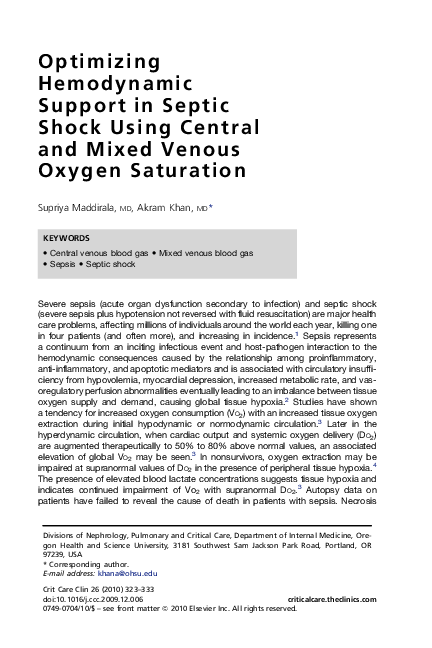 (PDF) Optimizing Hemodynamic Support in Septic Shock Using Central and Mixed Venous Oxygen ...