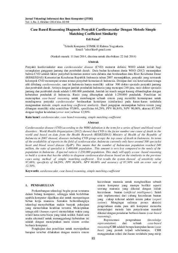 (PDF) Case Based Reasoning Diagnosis Penyakit Cardiovascular Dengan Metode Simple Matching ...