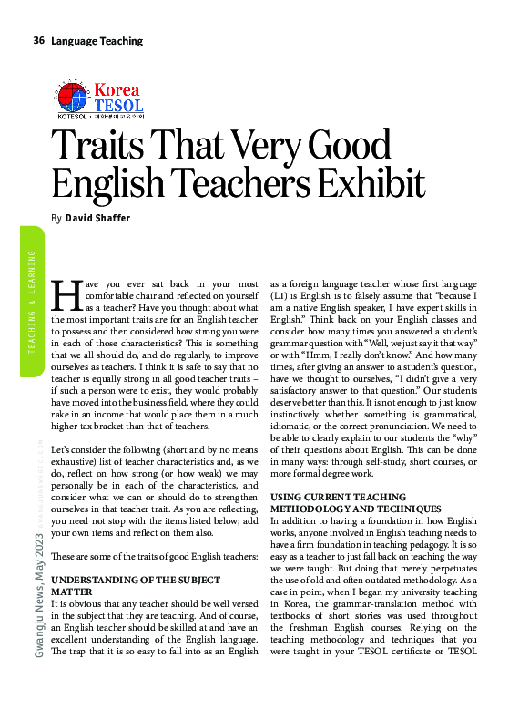 (PDF) Traits That Very Good English Teachers Exhibit