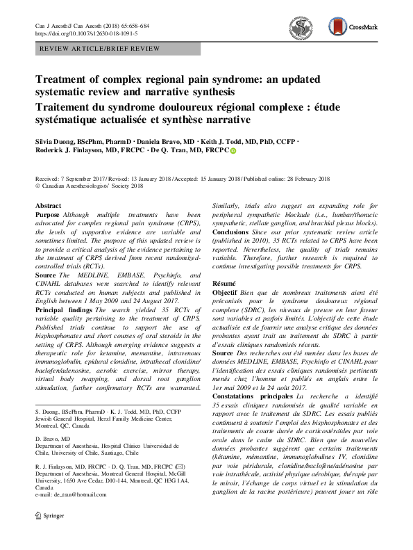 (PDF) Treatment of complex regional pain syndrome: an updated ...