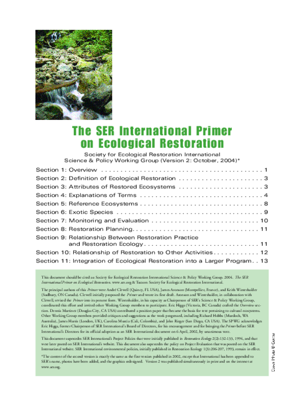 (PDF) The SER International Primer o n Ecological Restoration