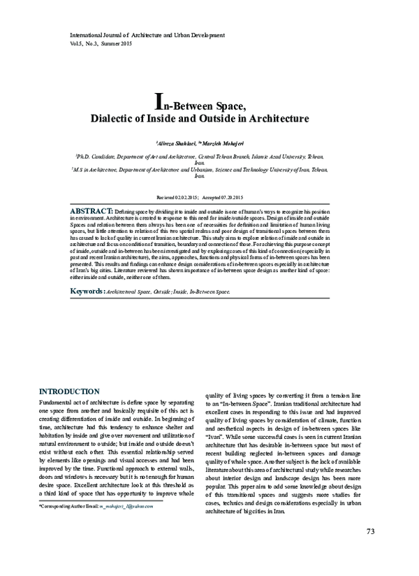 (PDF) In-Between Space, Dialectic of Inside and Outside in Architecture