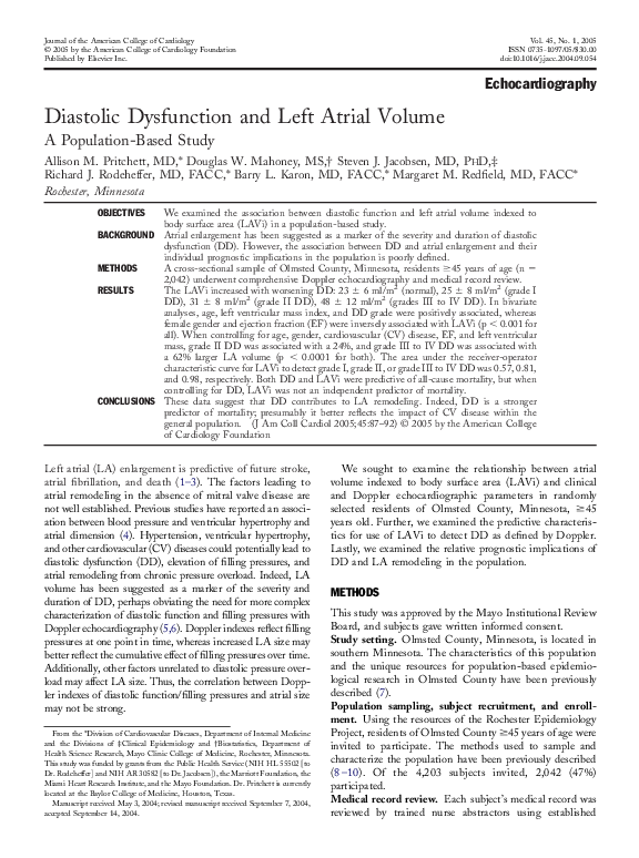 (PDF) Diastolic dysfunction and left atrial volume