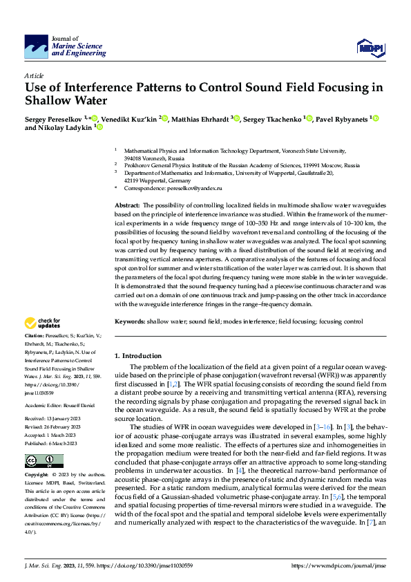(PDF) Use of Interference Patterns to Control Sound Field Focusing in Shallow Water