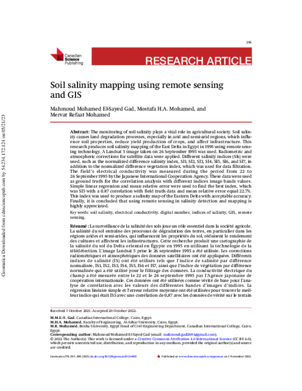 (PDF) Soil salinity mapping using remote sensing and GIS