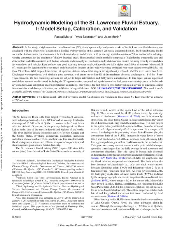 (PDF) Hydrodynamic Modeling of the St. Lawrence Fluvial Estuary. I: Model Setup, Calibration ...