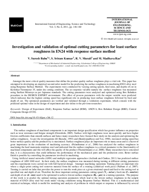 Pdf Investigation And Validation Of Optimal Cutting Parameters For