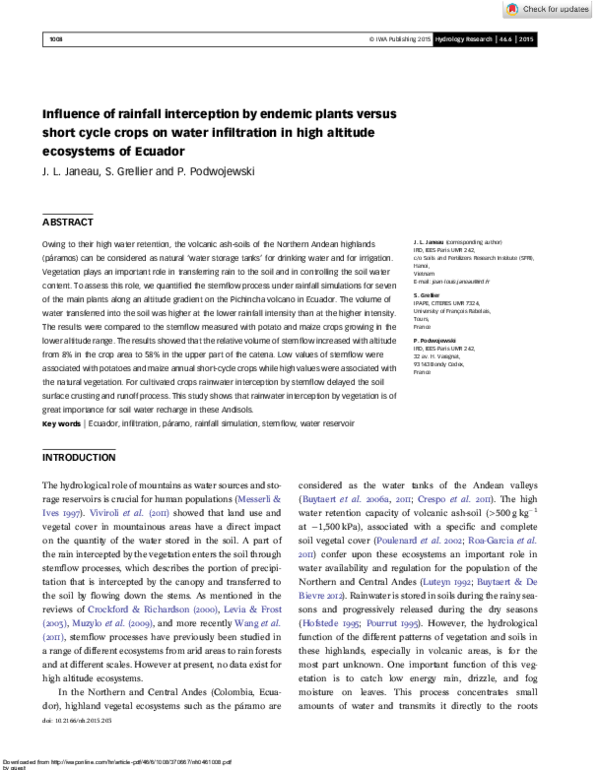(PDF) Influence of rainfall interception by endemic plants versus short ...