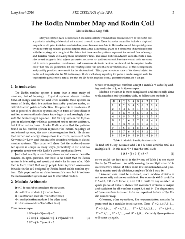 (PDF) Long Beach 2010 PROCEEDINGS of the NPA 1 The Rodin Number Map and ...