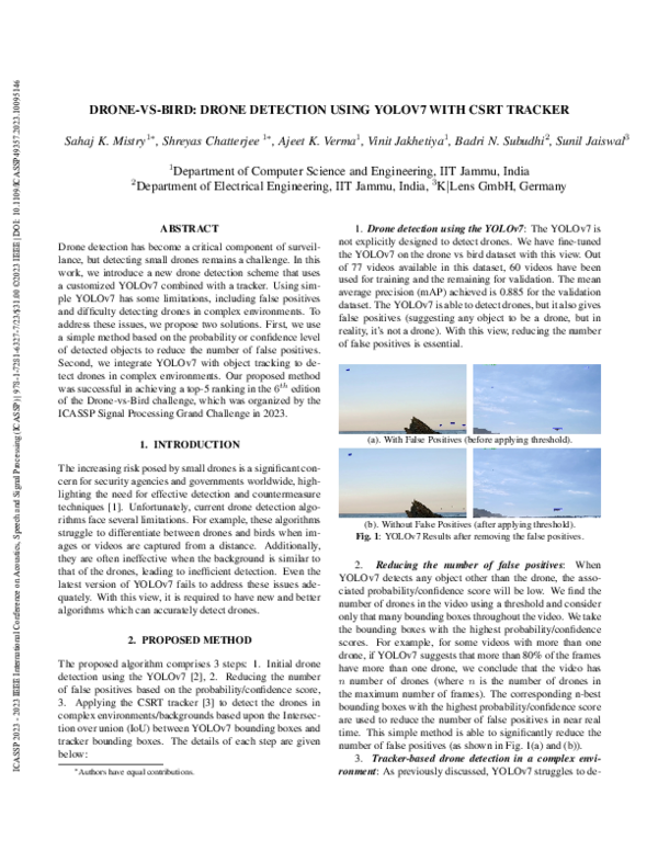 Pdf Drone Vs Bird Drone Detection Using Yolov7 With Csrt Tracker
