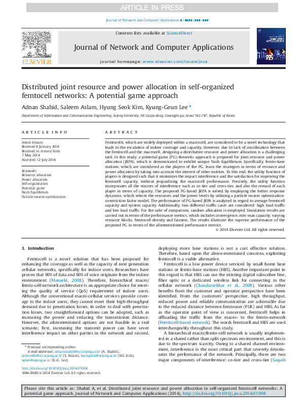 Pdf Distributed Joint Resource And Power Allocation In Self Organized Femtocell Networks A