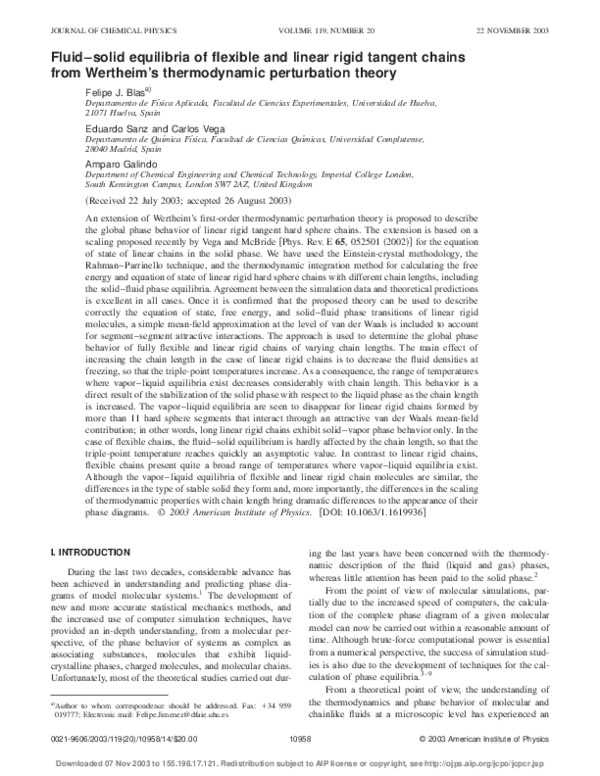 (PDF) Fluid–solid equilibria of flexible and linear rigid tangent ...