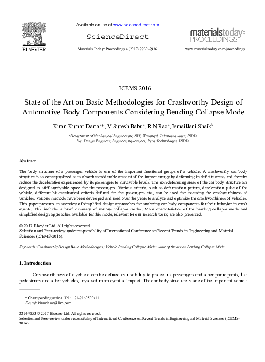 (PDF) State of the Art on Basic Methodologies for Crashworthy Design of ...
