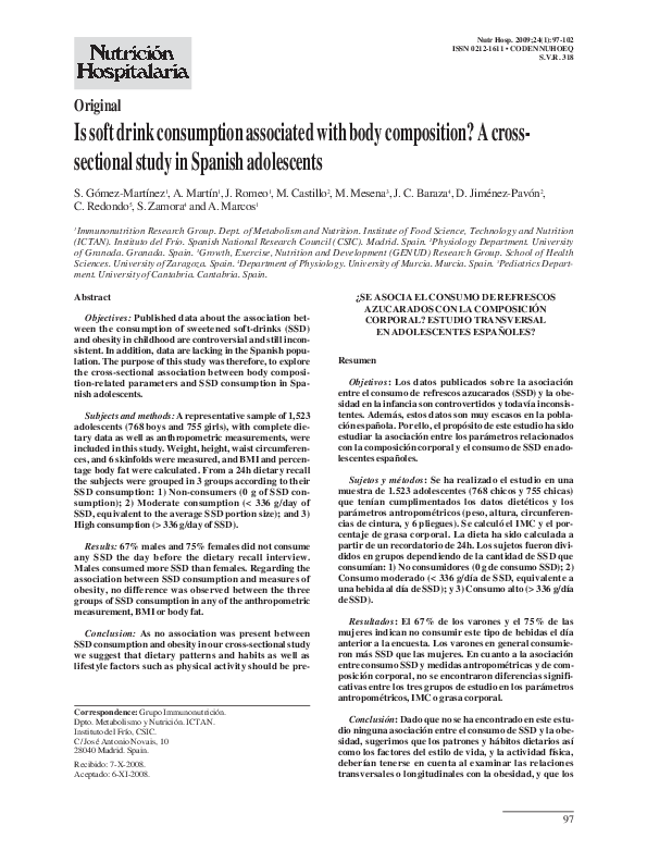 (PDF) ¿ Se asocia el consumo de refrescos azucarados con la composición ...