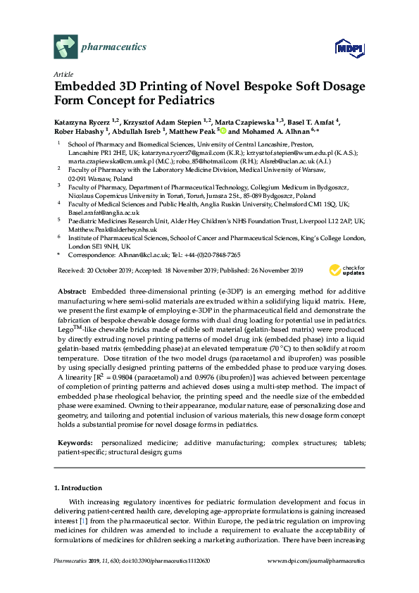(PDF) Embedded 3D Printing of Novel Bespoke Soft Dosage Form Concept ...
