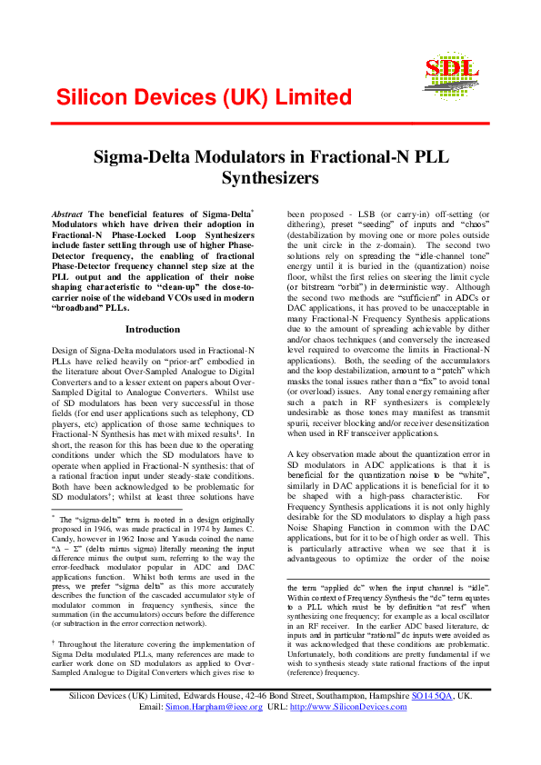 (PDF) Sigma-Delta Modulators in Fractional-N PLL Synthesizers