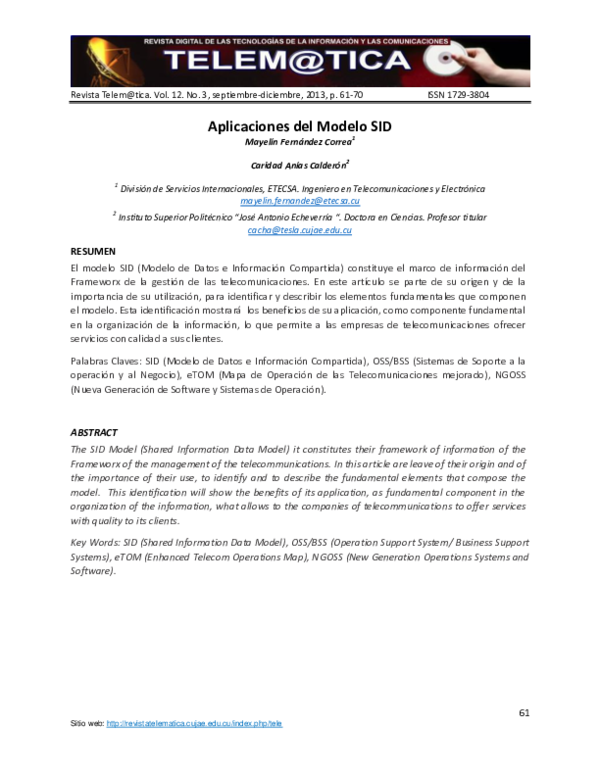 (PDF) Aplicaciones del Modelo SID