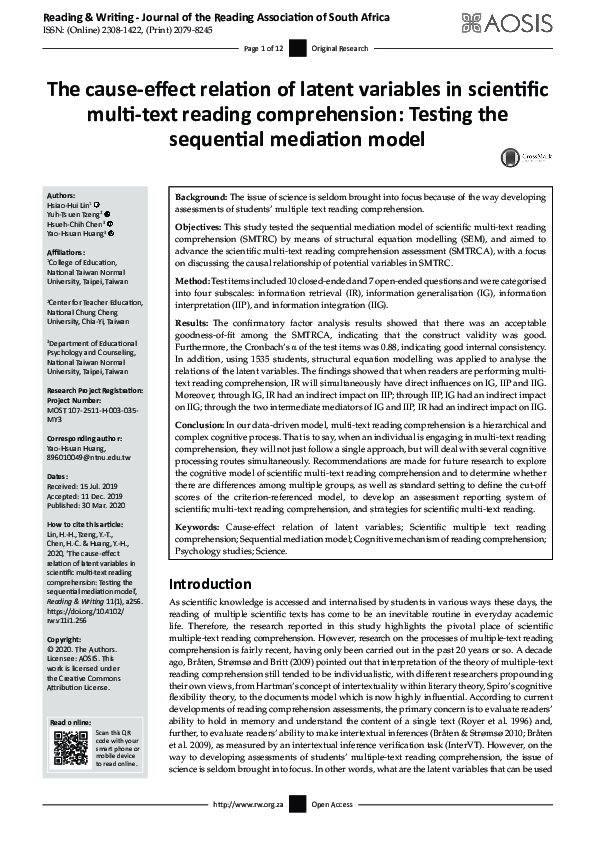 (PDF) The cause-effect relation of latent variables in scientific multi-text reading ...