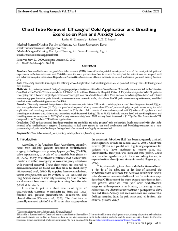 (PDF) Chest Tube Removal: Efficacy of Cold Application and Breathing ...