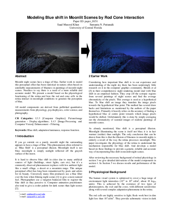 (PDF) Modeling blue shift in moonlit scenes by rod cone interaction
