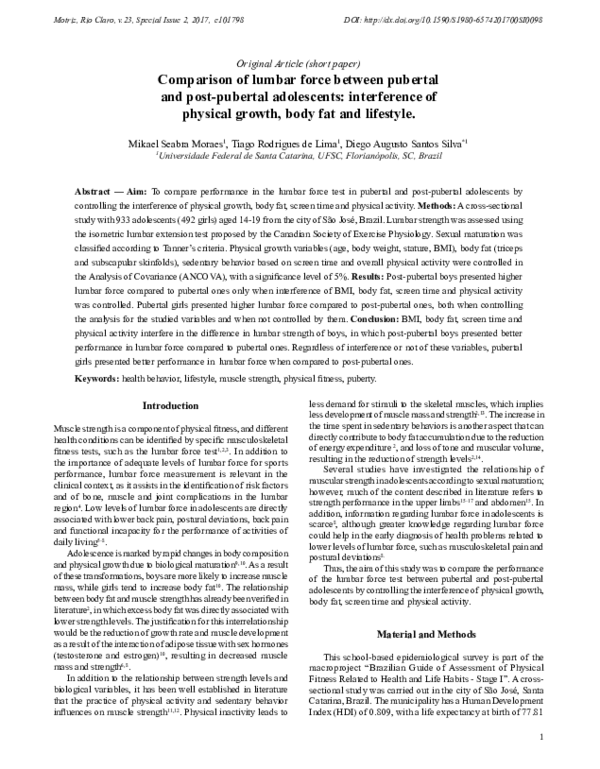 (PDF) Comparison of lumbar force between pubertal and post-pubertal ...