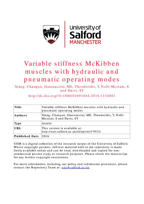 (PDF) Variable stiffness Mckibben muscles with hydraulic and pneumatic operating modes