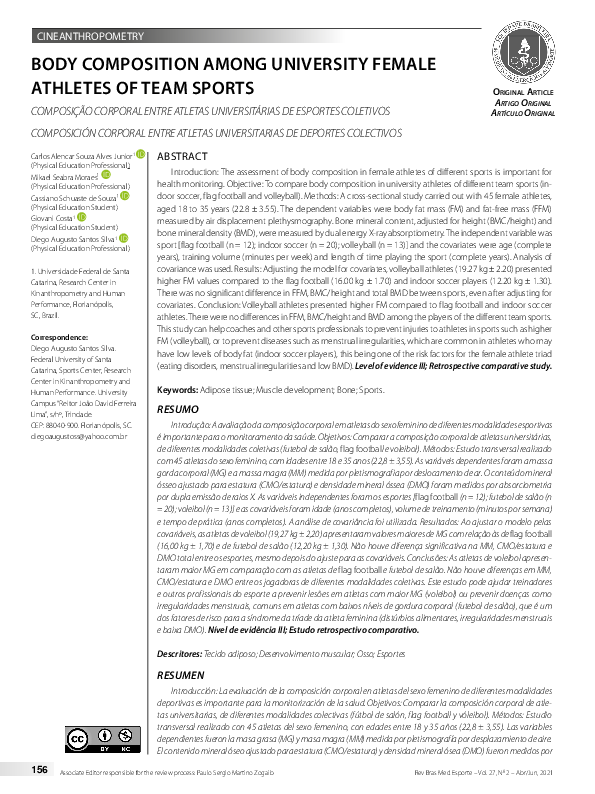 (PDF) Body Composition Among University Female Athletes of Team Sports