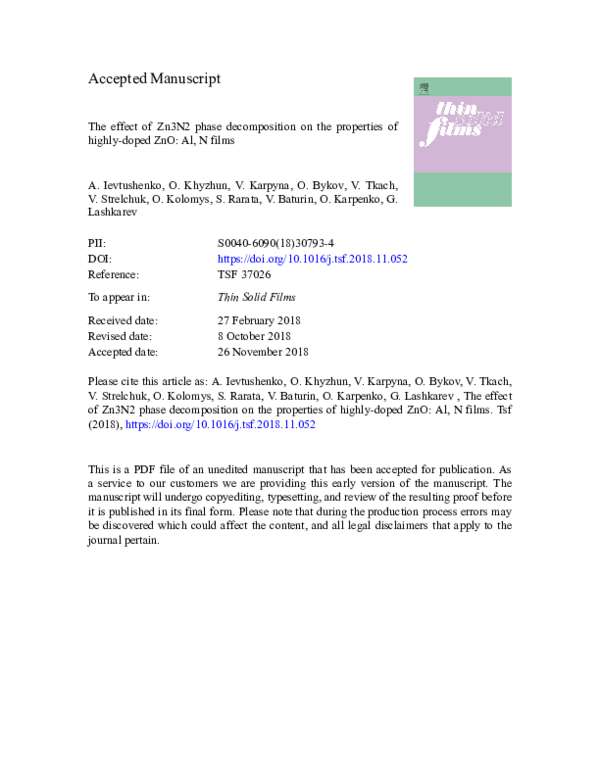 (PDF) The effect of Zn3N2 phase decomposition on the properties of ...