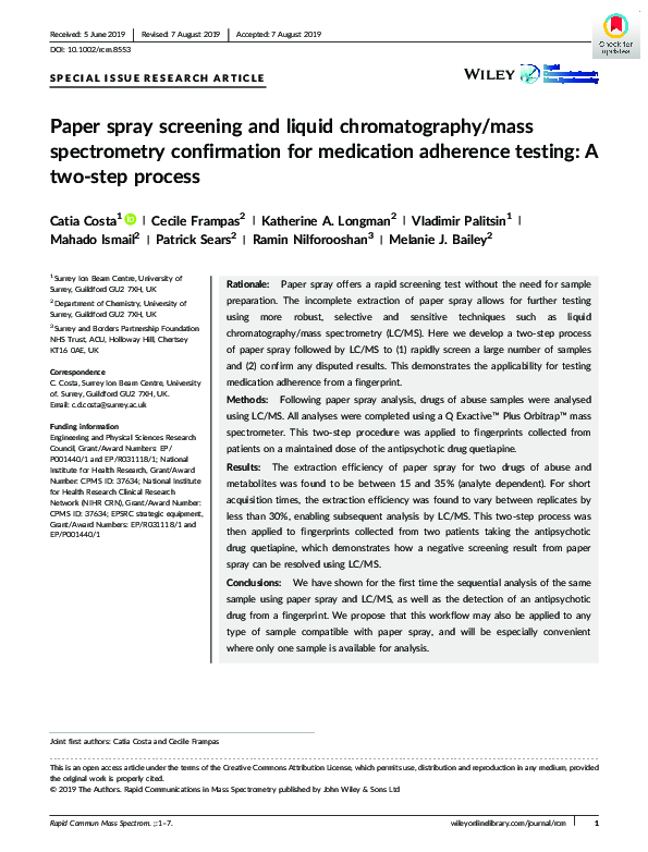 (PDF) Paper spray screening and liquid chromatography/mass spectrometry ...