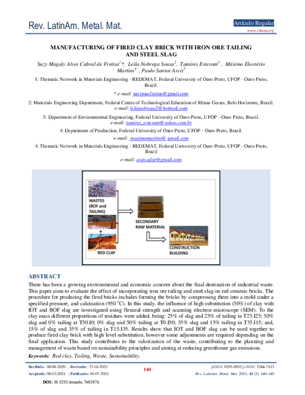 (PDF) Manufacturing of Fired Clay Brick with Iron Ore Tailing and Steel ...