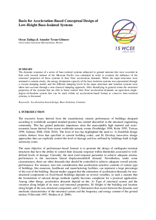 (PDF) Basis for Acceleration-Based Conceptual Design of Low-Height Base-Isolated Systems