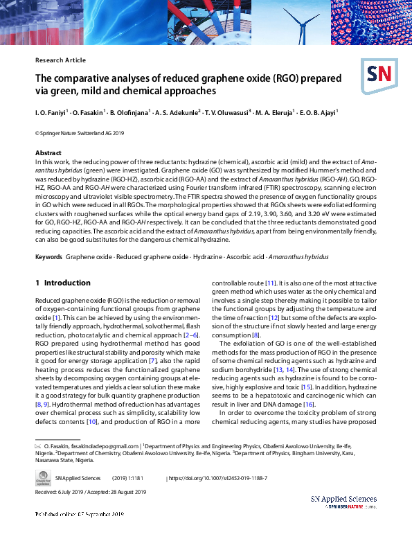 (PDF) The comparative analyses of reduced graphene oxide (RGO) prepared via green, mild and ...