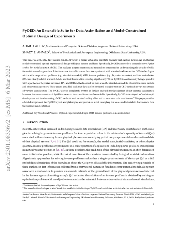 (PDF) PyOED: An Extensible Suite for Data Assimilation and Model-Constrained Optimal Design of ...