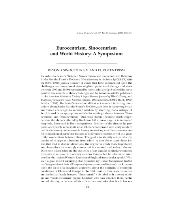 (PDF) Eurocentrism, Sinocentrism and World History: A Symposium