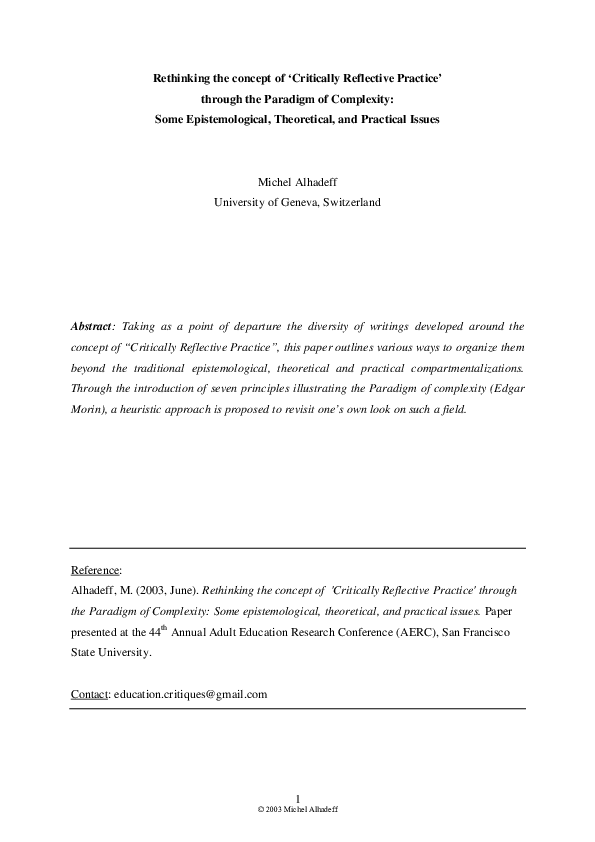 Pdf Rethinking The Concept Of ‘critically Reflective Practice