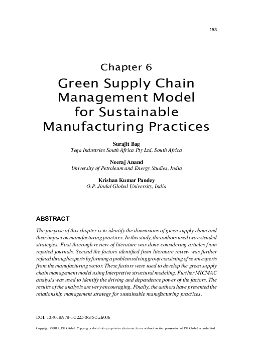 Pdf Green Supply Chain Management Model For Sustainable Manufacturing